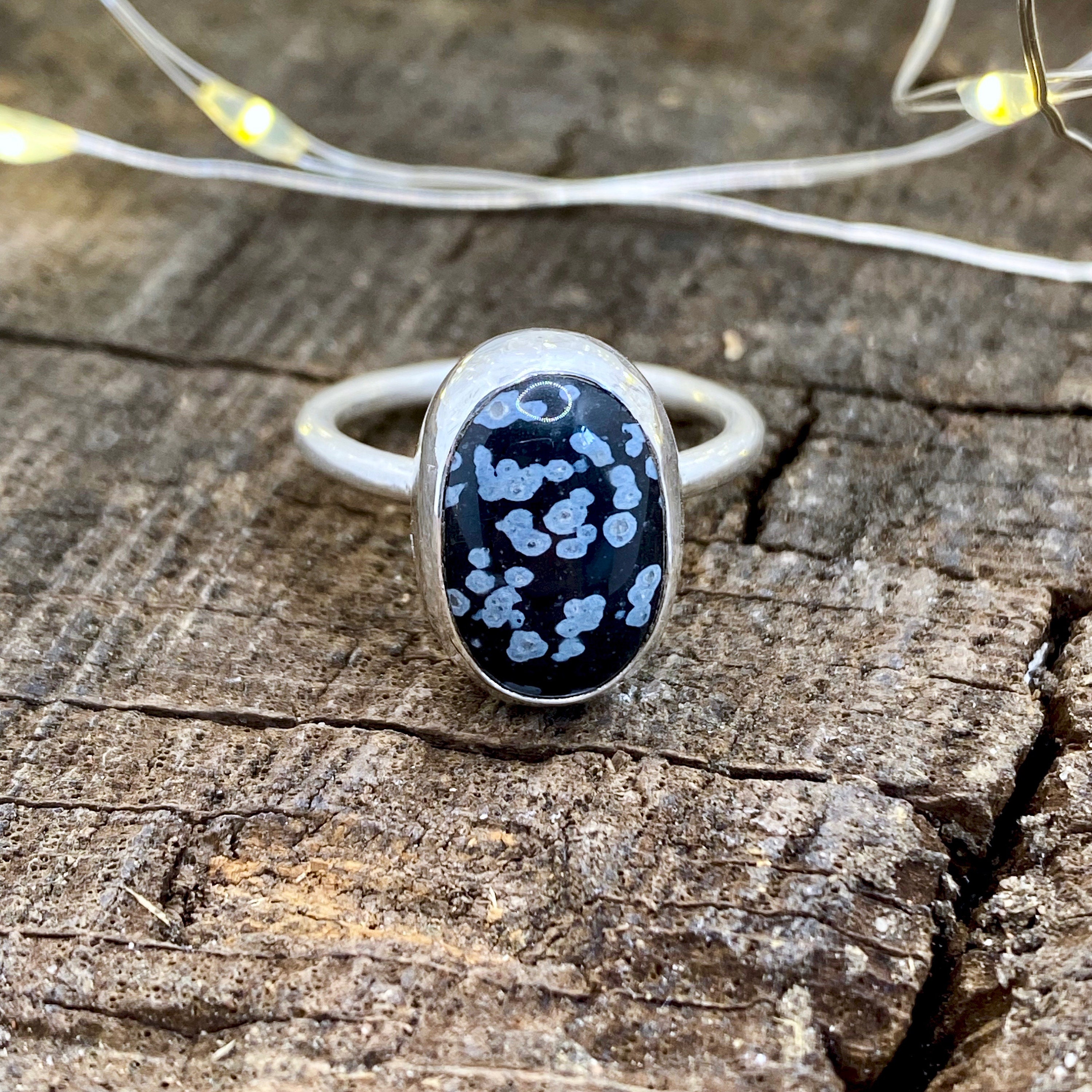 Snowflake Obsidian Ring Handmade Ring / Stackable Ring / 925 | Etsy