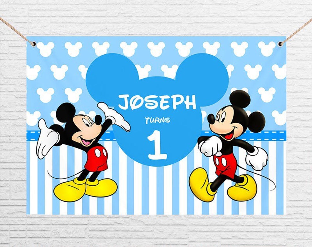Mickey Mouse Custom Blue Background Birthday Backdrop - Etsy