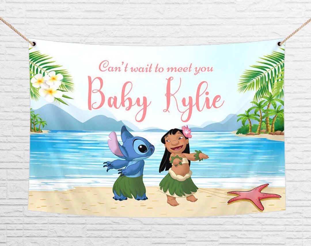 Lilo and Stitch Personalised Background Baby Shower Backdrop Pink Girl ...