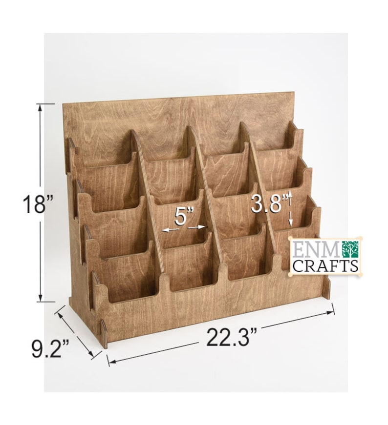 16 Pocket 5" Width, Sticker Display Rack With U Cuts, Wooden Countertop ...