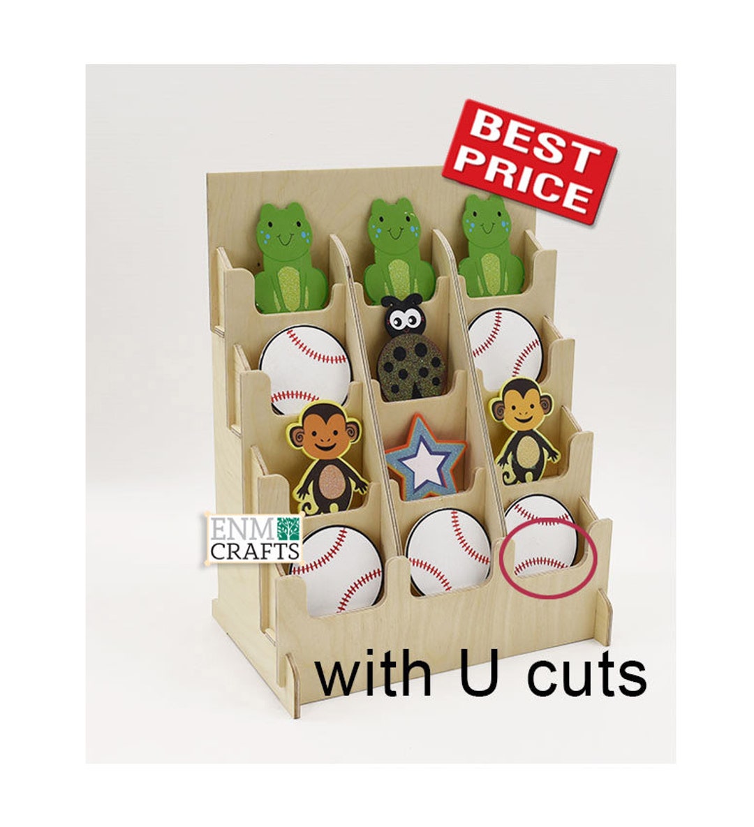 12 Pocket 3" Width Sticker Display Rack With U Cuts, Wooden Countertop ...
