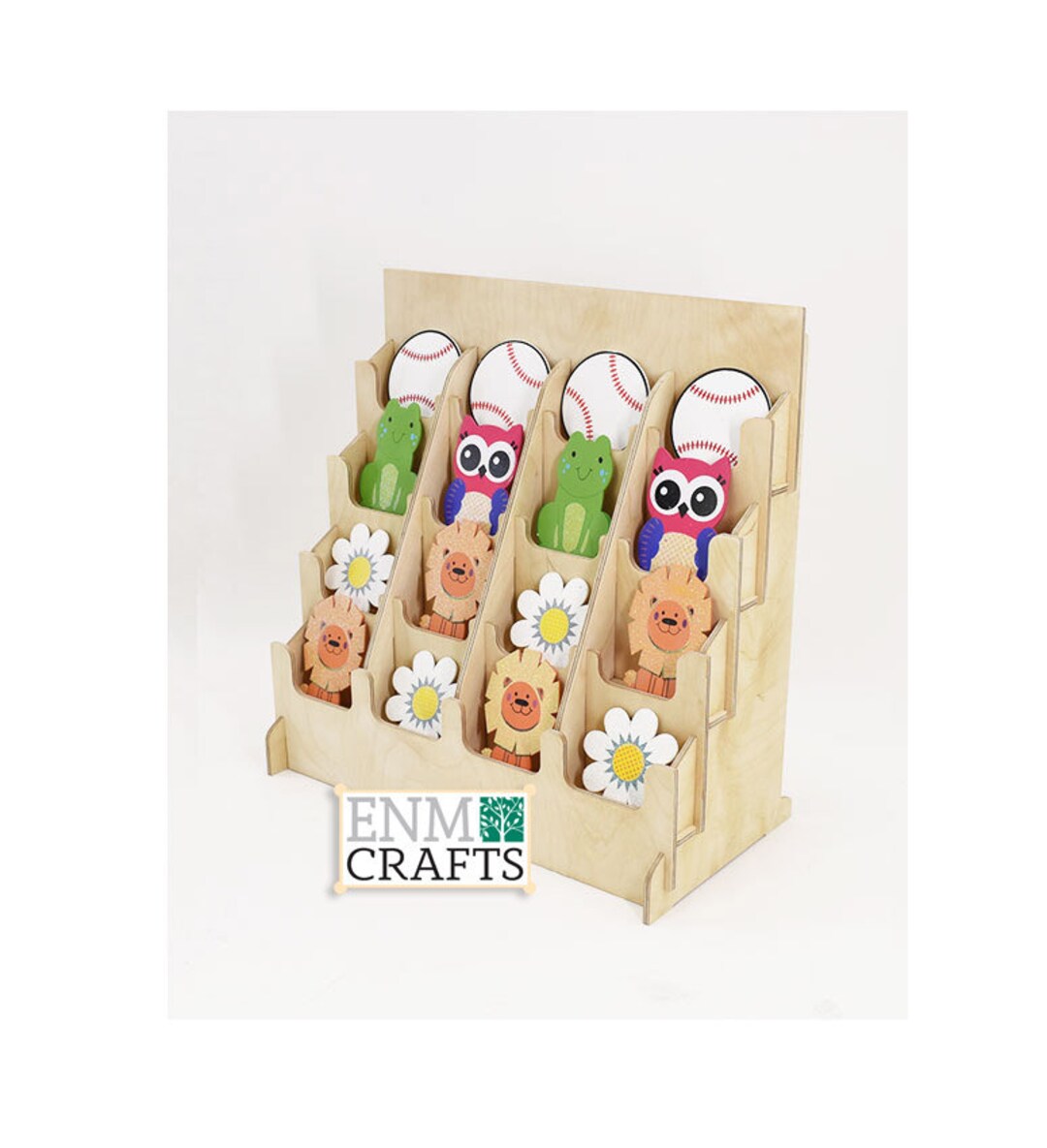 16 Pocket 4" Width Sticker Display Rack With U Cuts, Wooden Countertop ...