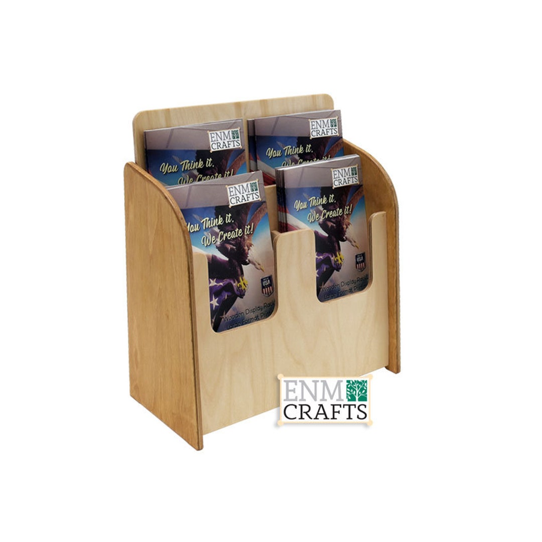 Wooden 2 Tier Bifold Pamphlet Holder 4 Pockets, Brochure Display Stand ...