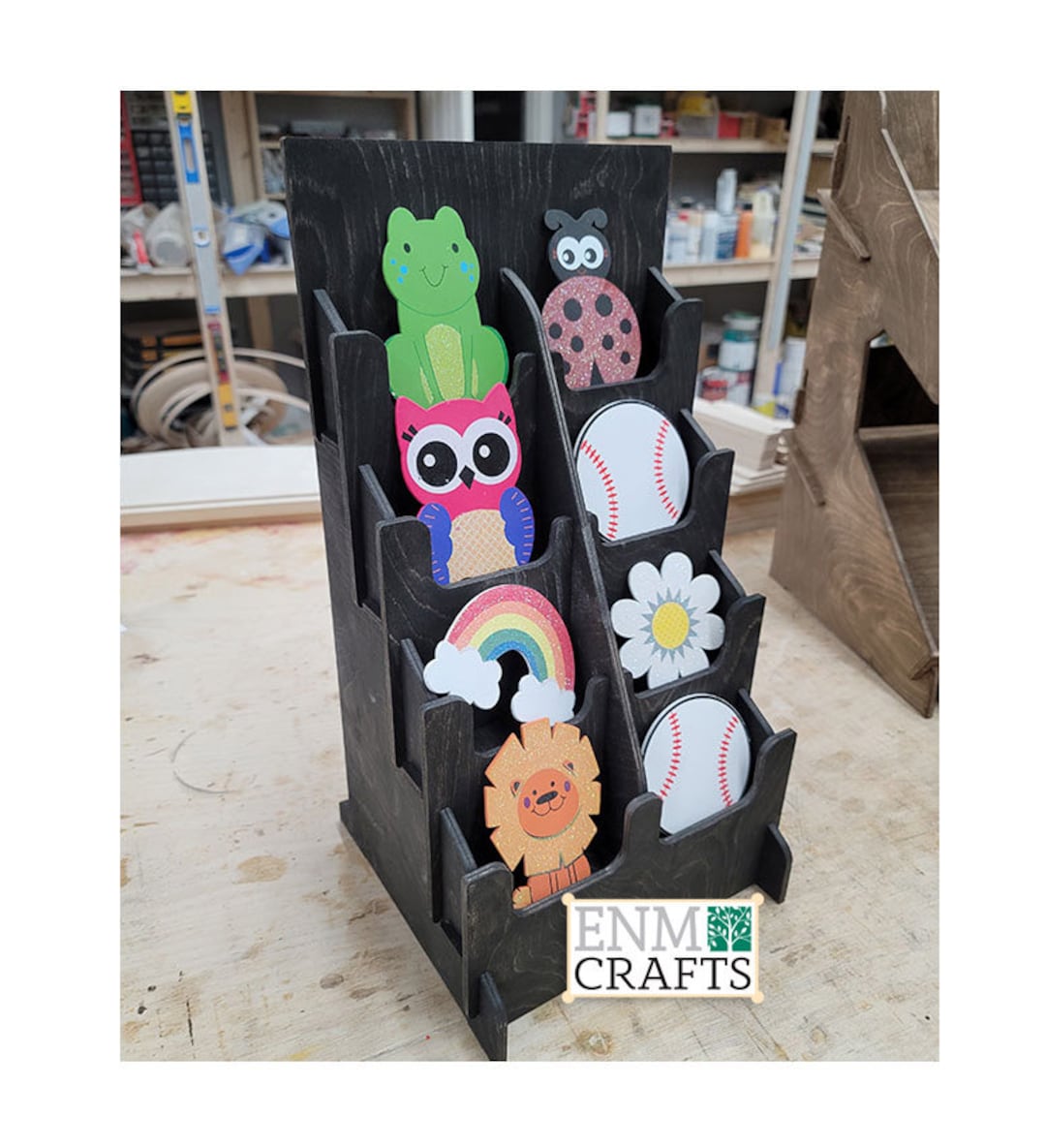 8 Pocket 3" Width Sticker Display Rack With U Cuts, Wooden Countertop ...