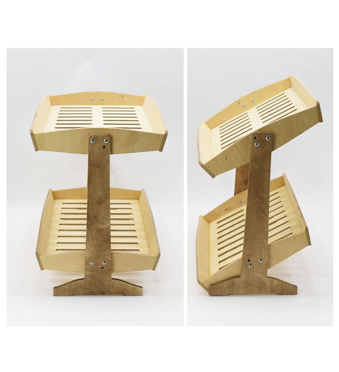 2 Tiered Slanted & Horizontal Display Rack, Wooden Countertop Retail ...