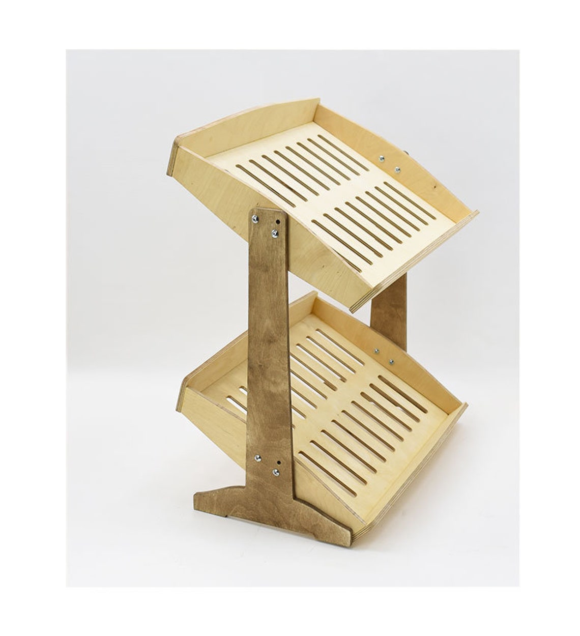 2 Tiered Slanted & Horizontal Display Rack, Wooden Countertop Retail ...
