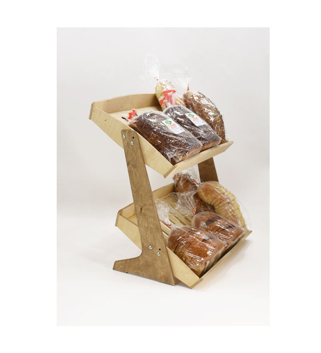 Bakery Display Rack, Slanted & Horizontal, 2-tier Wooden Countertop ...