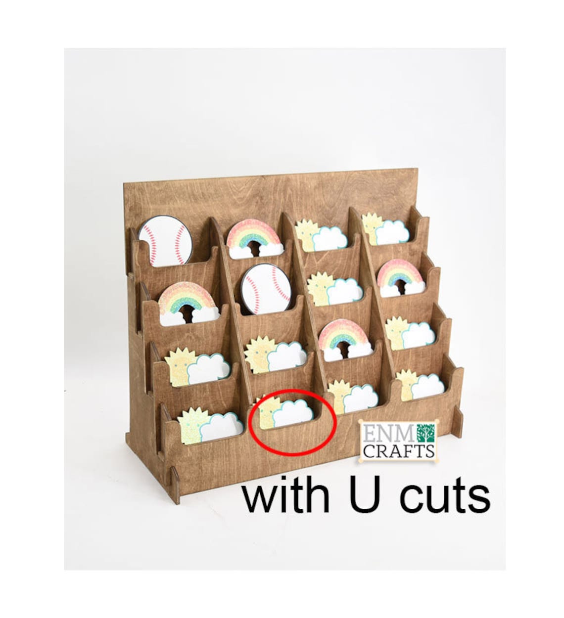 16 Pocket 5" Width, Sticker Display Rack With U Cuts, Wooden Countertop ...