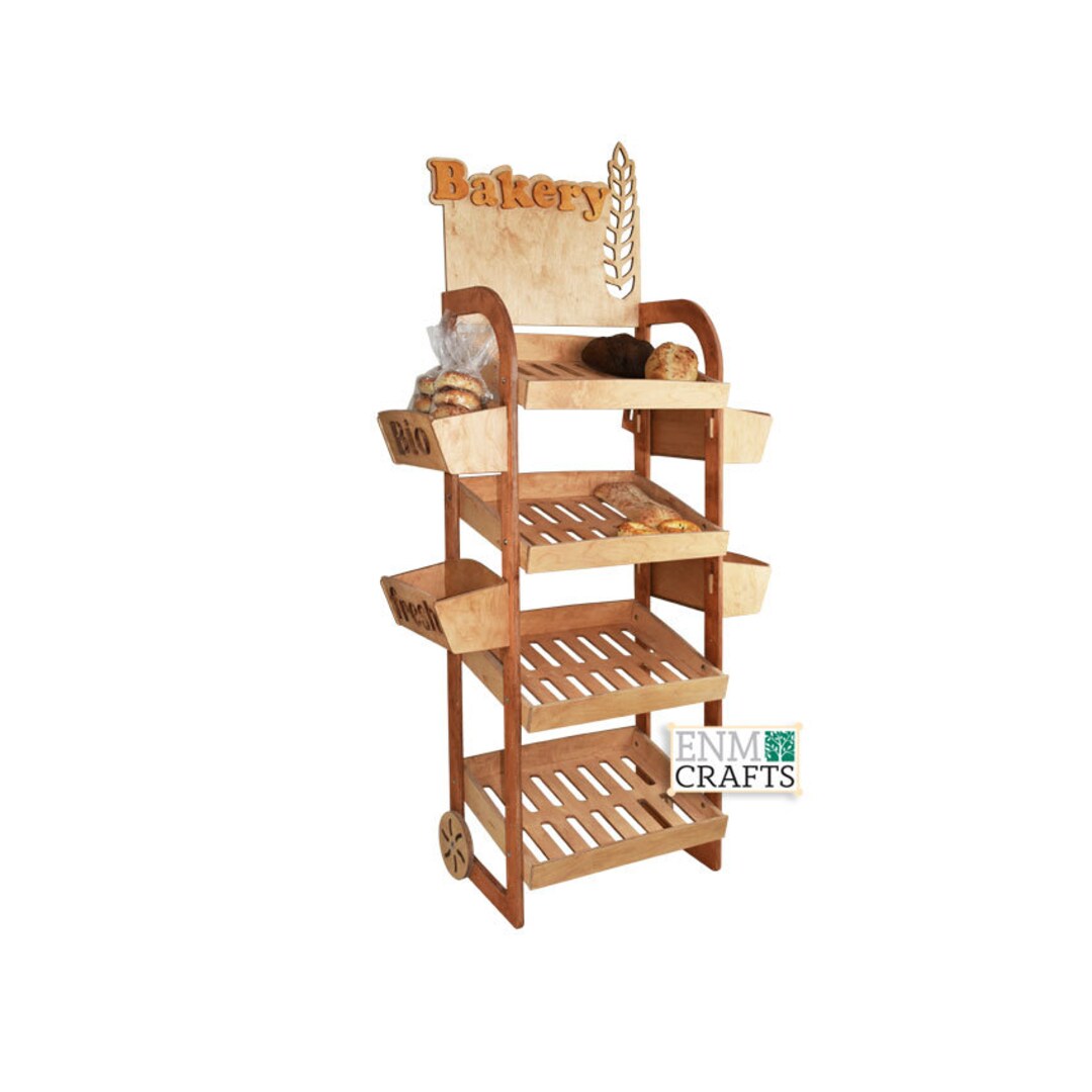 4 Tiered Slanted Bakery Floor Display Rack, Slanted & Horizontal ...