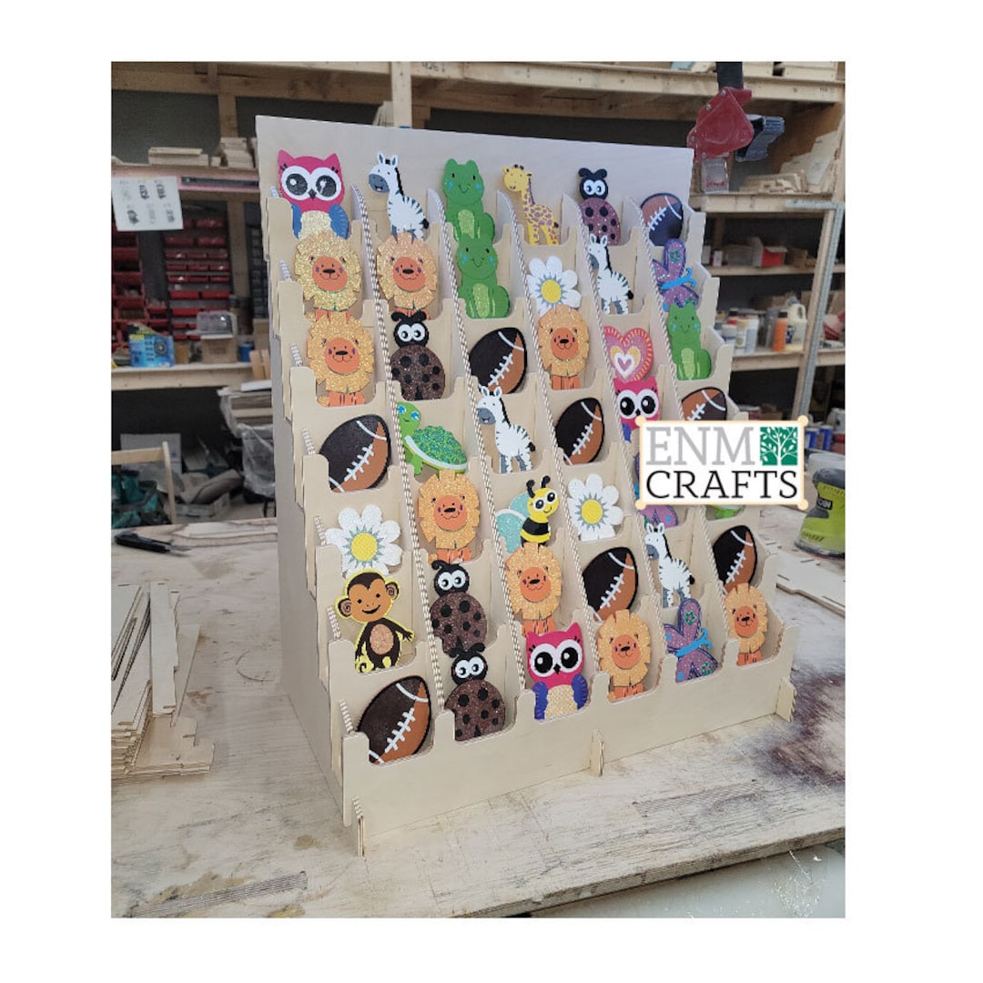 42 Pocket 3.5" Width 7 Tier, Sticker Display Rack With U Cuts, Wooden ...