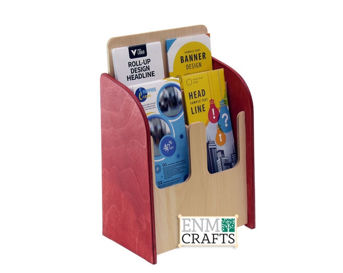 Wooden 2 Tier Tri-fold Brochure Holder 4 Pockets, Brochure Display ...