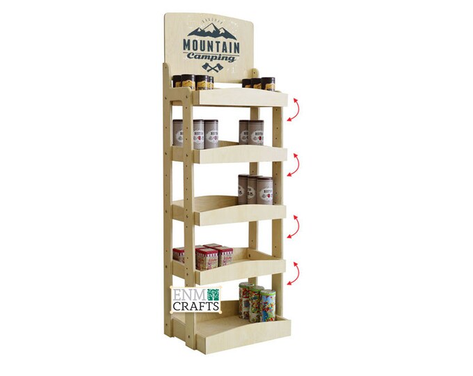 Wooden Retail Stand With Combination of Horizontal and Angled Shelving ...