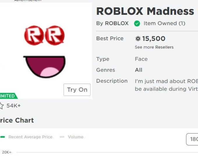 ROBLOX Madness Face, ROBLOX Limited - Etsy