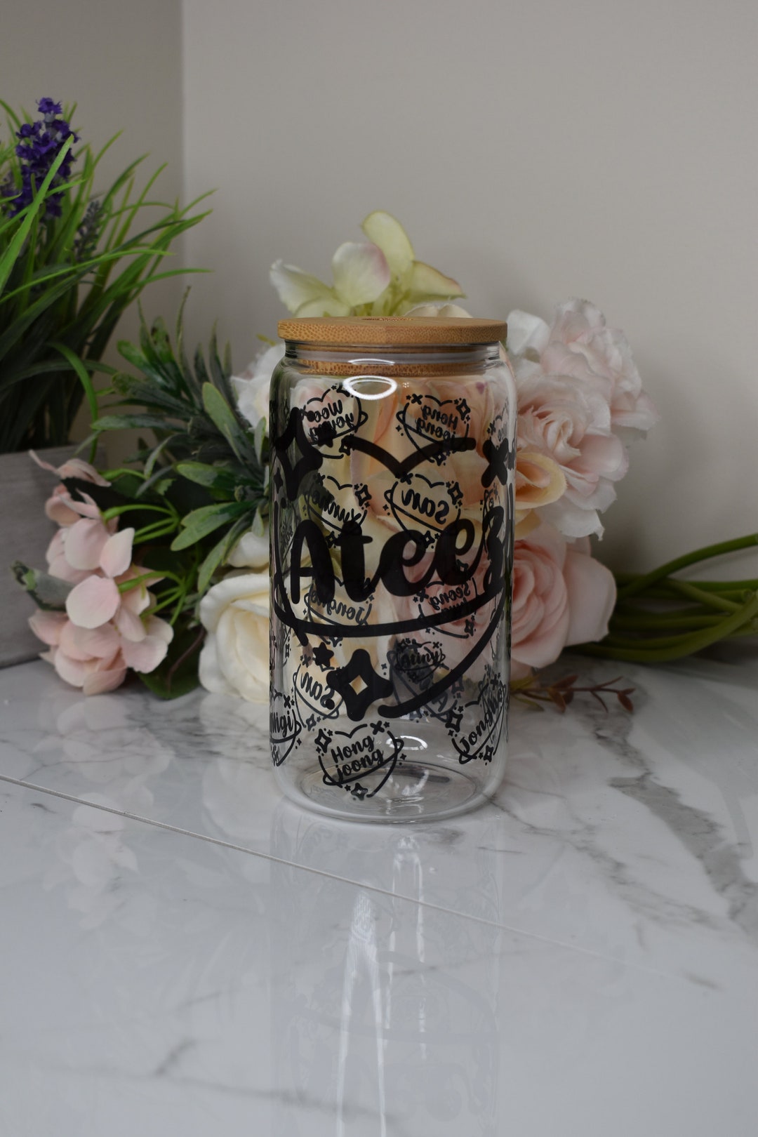 Ateez Glass Tumbler Cold Ice Coffee Bamboo Lid Glass Straw kpop Gift ...
