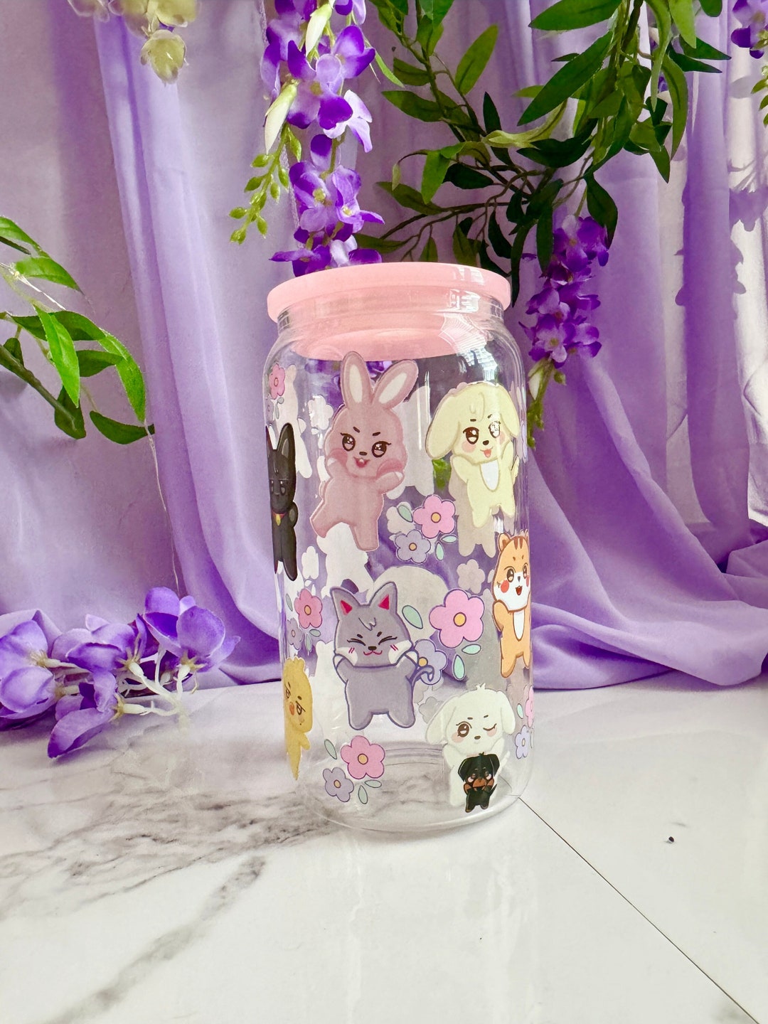 Aniteez Glass Tumbler Cold Ice Coffee Aniteez Ateez Animals kpop Gift ...
