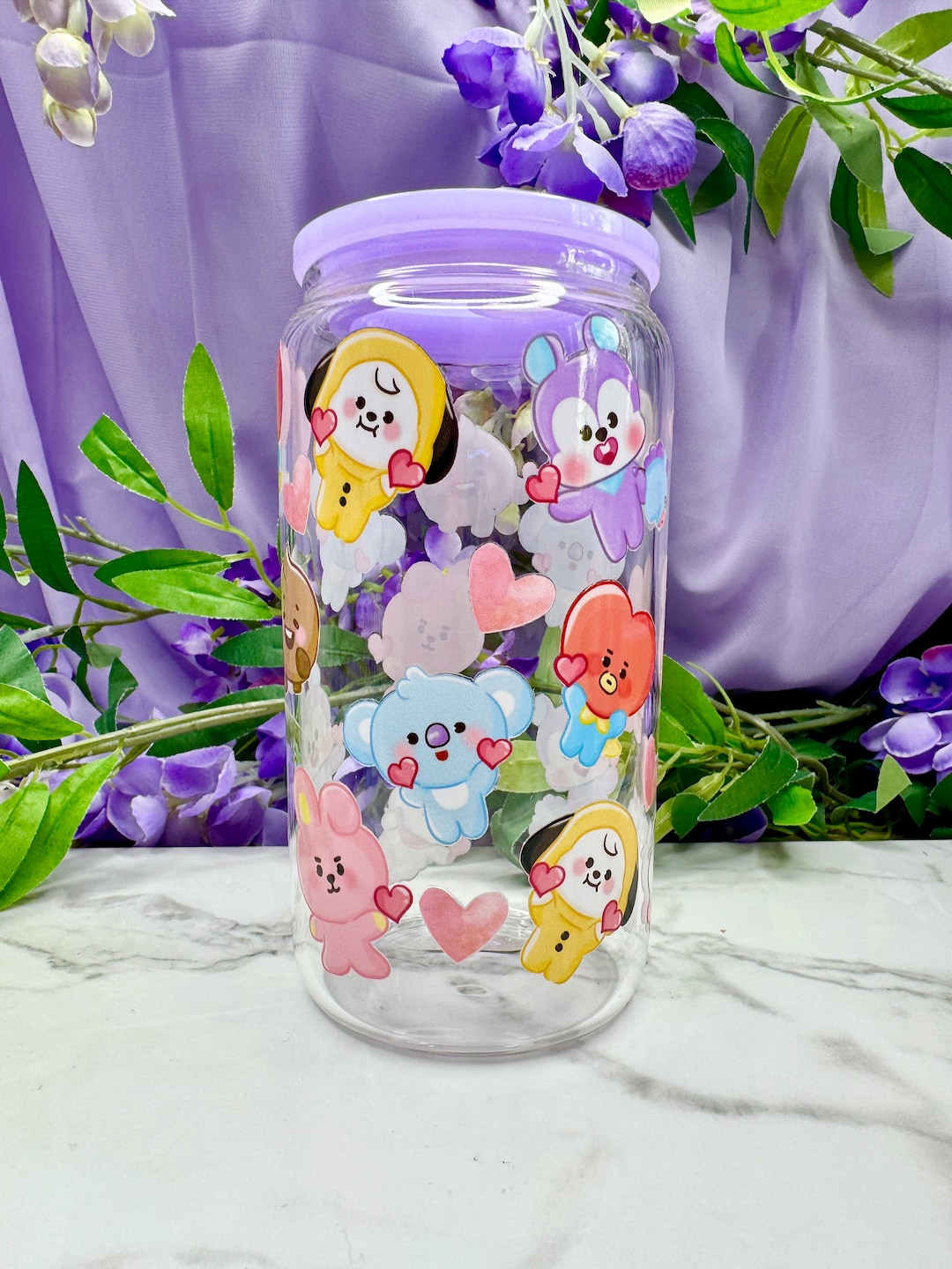 BTS Glass Tumbler With UV Stickers| Cold | Ice Coffee |kpop Gift | Kpop ...