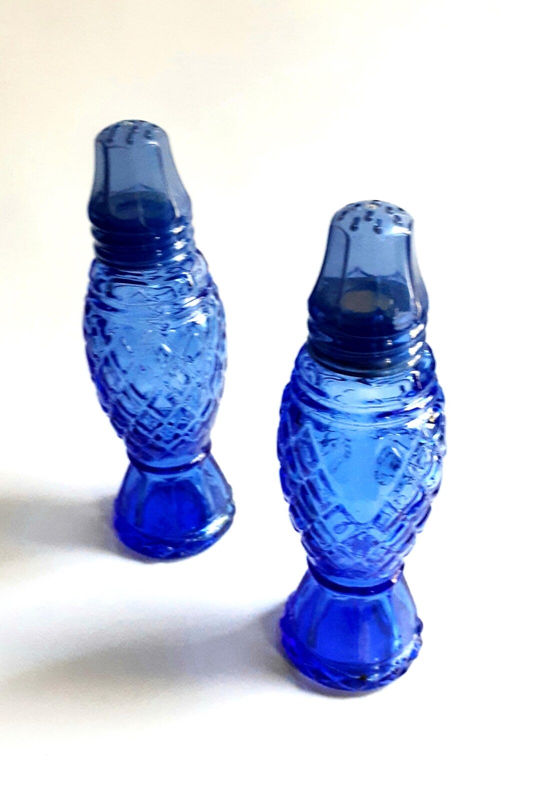 Avon Cobalt Blue Vintage Salt and Pepper Shakers. Glass With Plastic ...