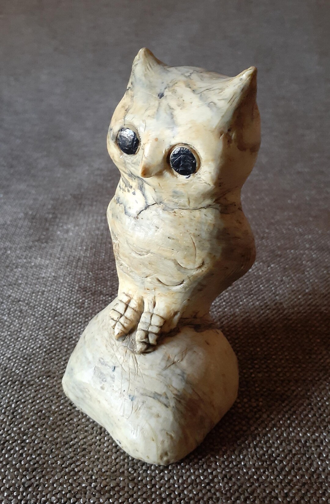 Sitting Owl Hand-carved From Crushed and Resinous Walnut Shells. Stands ...