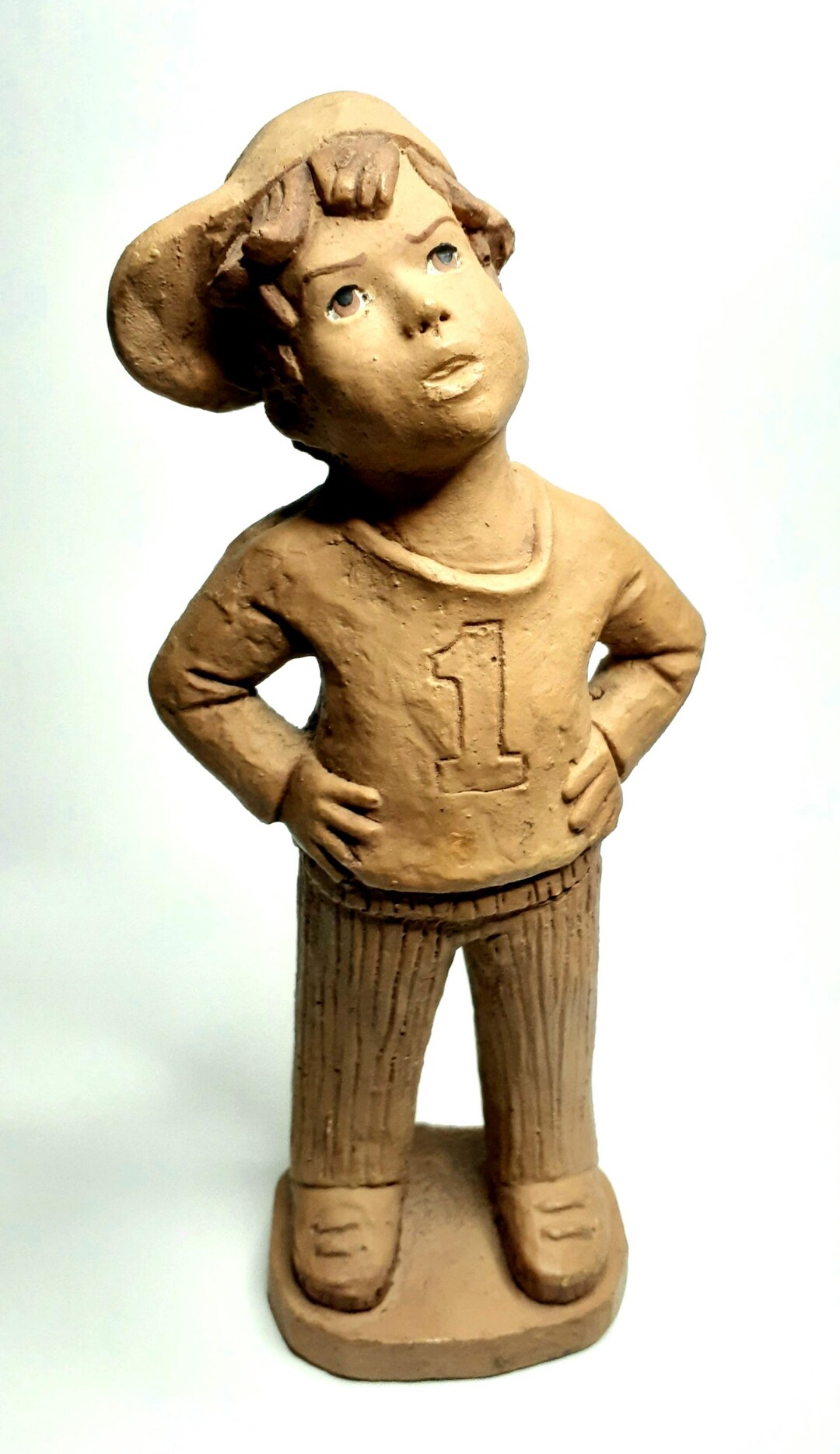 Clay Figurine Sculpture From 1968 by Lee Bortin. Standing Boy Looking ...