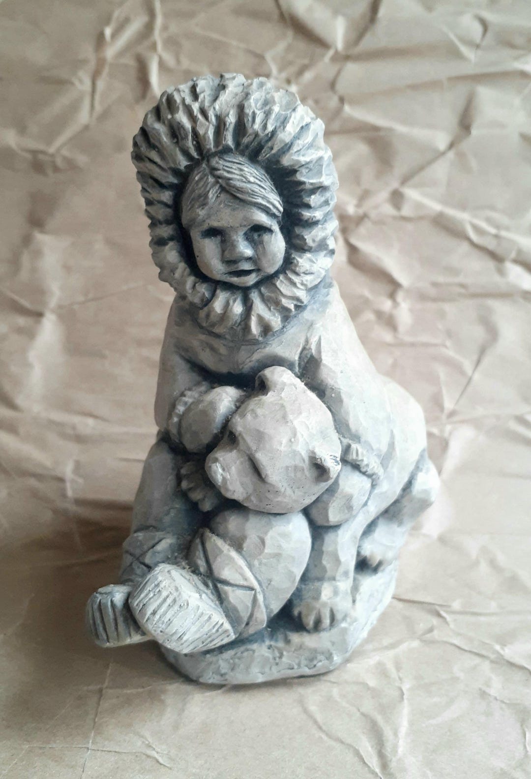 Glacial Ice Age Vintage Sculpture of an Inuit Girl Holding a Bear Cub ...