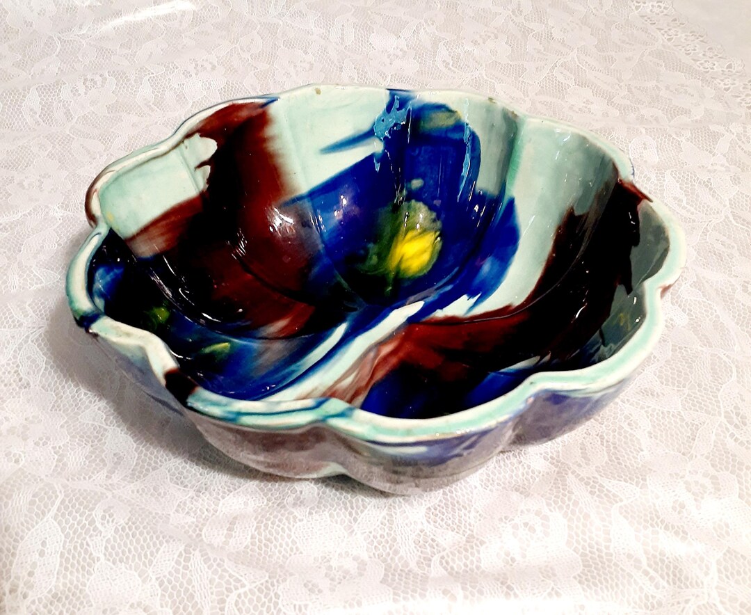 Oaxaca Mexico Drip-ware Bowl From the 1930s, Round, Scalloped Top ...