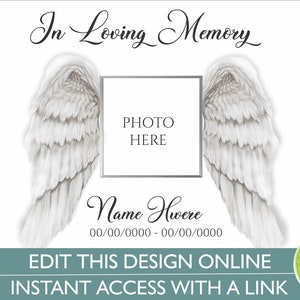 In Loving Memory Template Online Editable Angel Wings Frame - Etsy