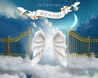 Memorial Template PNG Angel Wings Background in Loving - Etsy