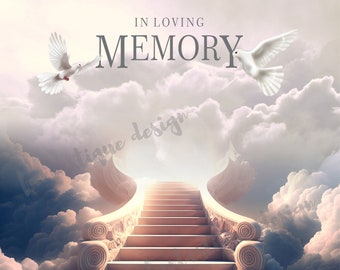 In Loving Memory PNG, Memorial Background EDITABLE Template Stairs to Heaven, Rest in Peace ...