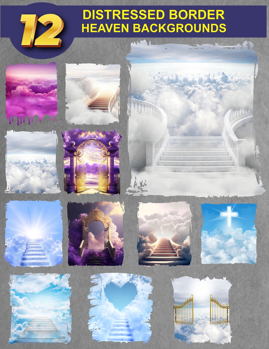 Heaven Background PNG Bundle, 12 Distressed Irregular Grunge Border ...