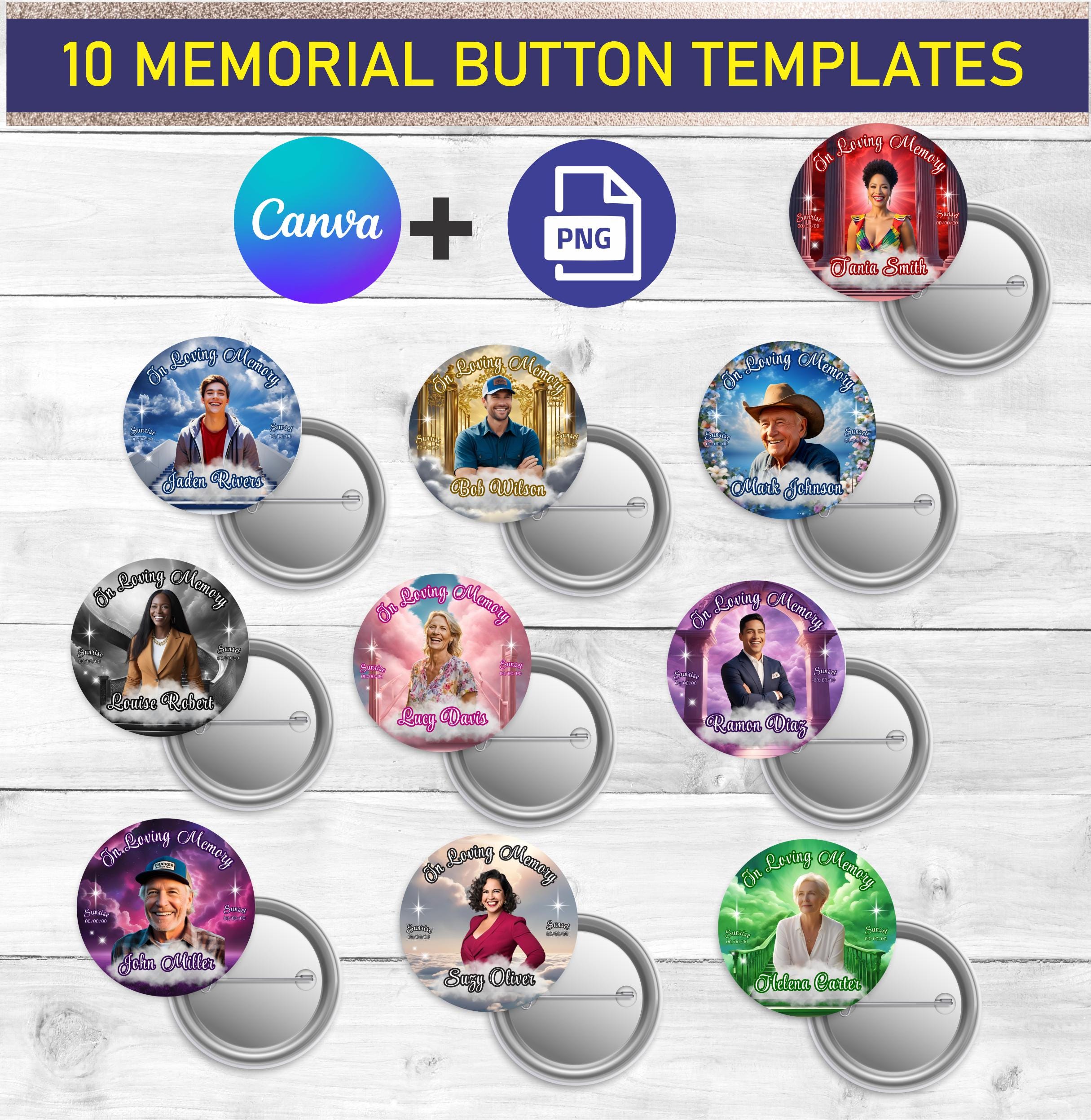 Memorial Button Pin Template, 10 Editable Canva Designs (digital Item ...