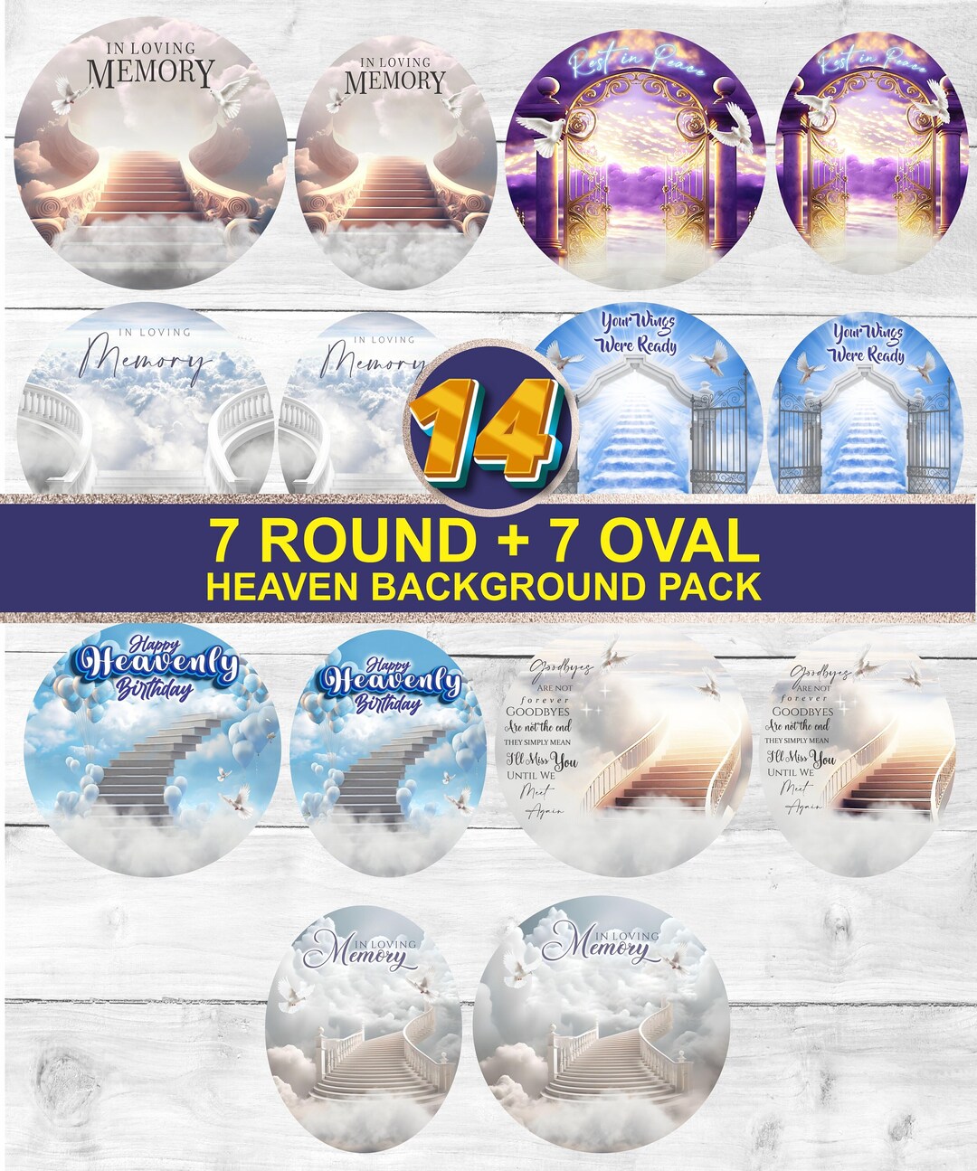 Heaven Background PNG Bundle, Round and Oval in Loving Memory, Heavenly ...