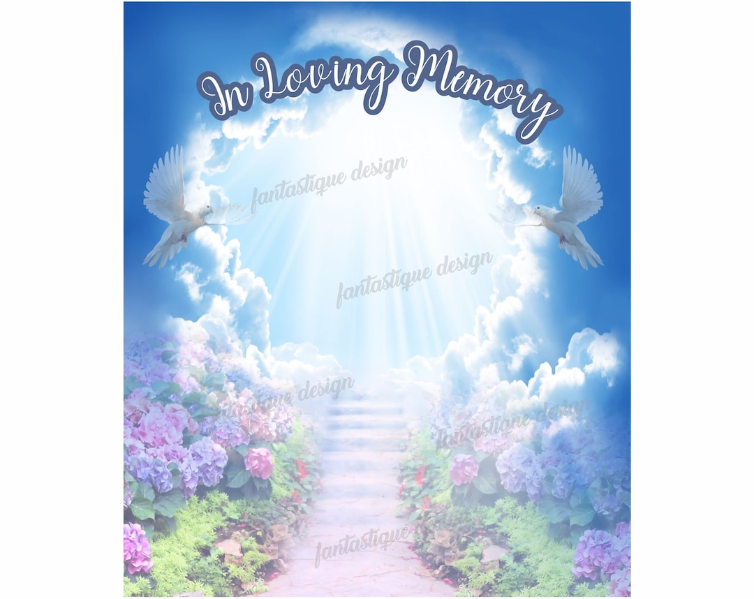 Memorial Background PNG | Stairs to Heaven With Doves and Flowers | Gate to Heavensbackdrop | in ...