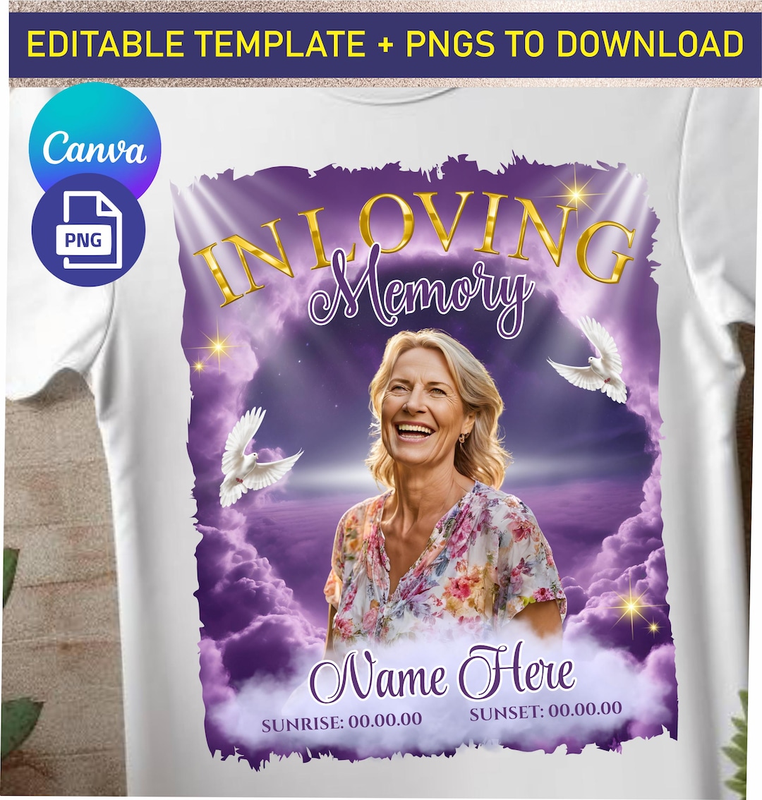 In Loving Memory PNG, Purple Heaven Shirt Template Memorial EDITABLE ...