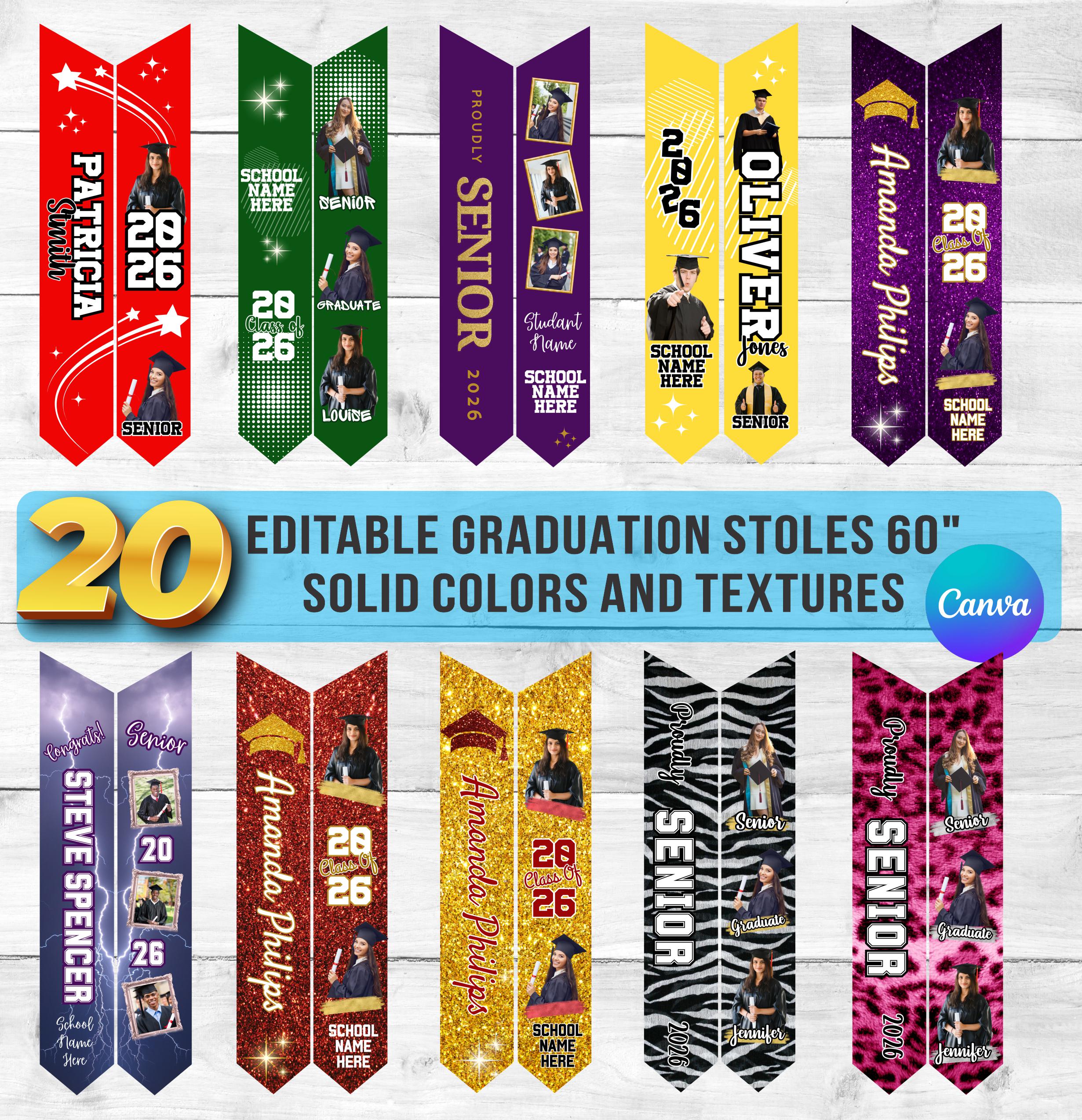 Graduation Stole Canva Editable Template Bundle, Set of 20 PREMIUM ...