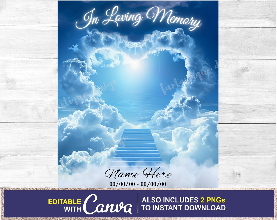 In Loving Memory PNG Memorial Background EDITABLE, Heart in Heaven ...