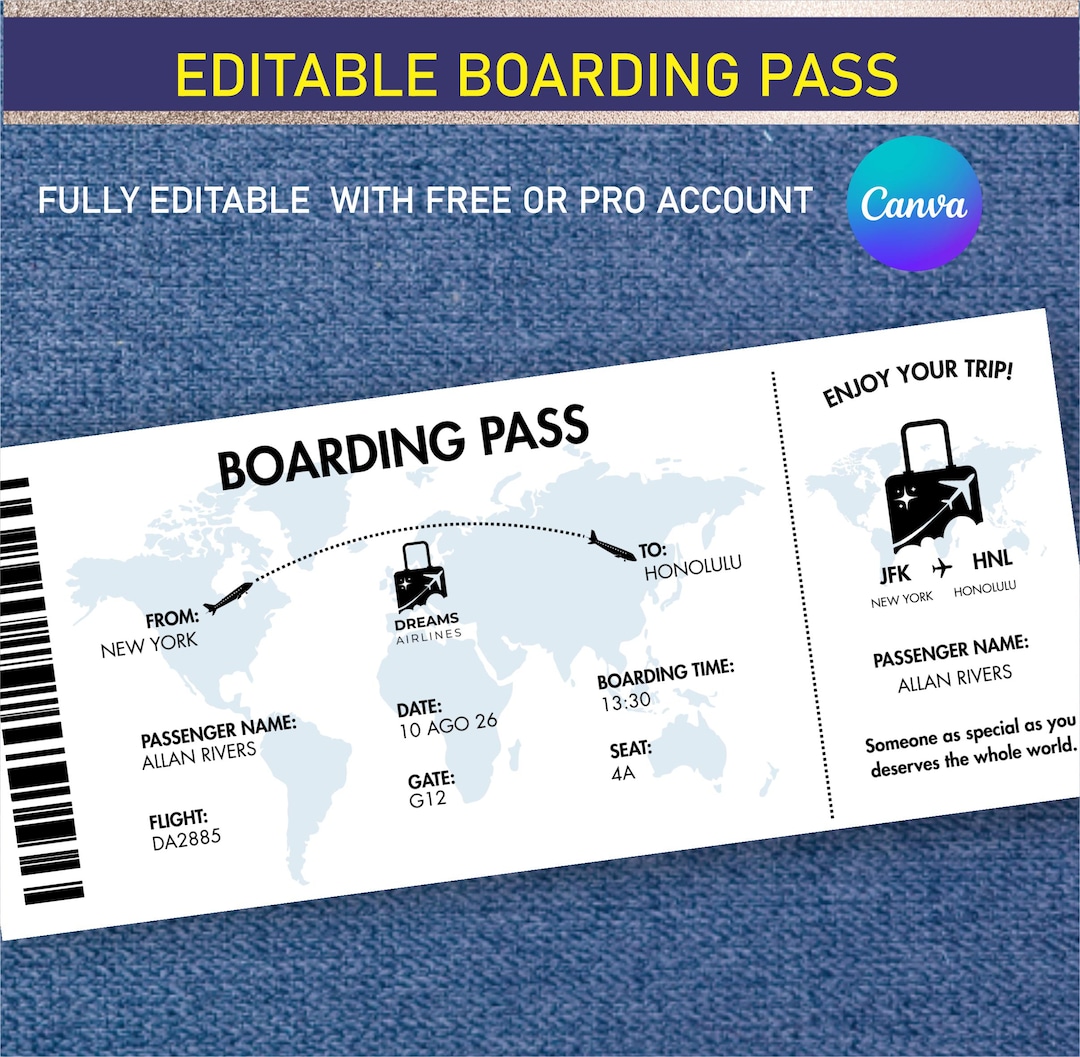 Editable Boarding Pass Template, Editable Airline Ticket, Creative ...