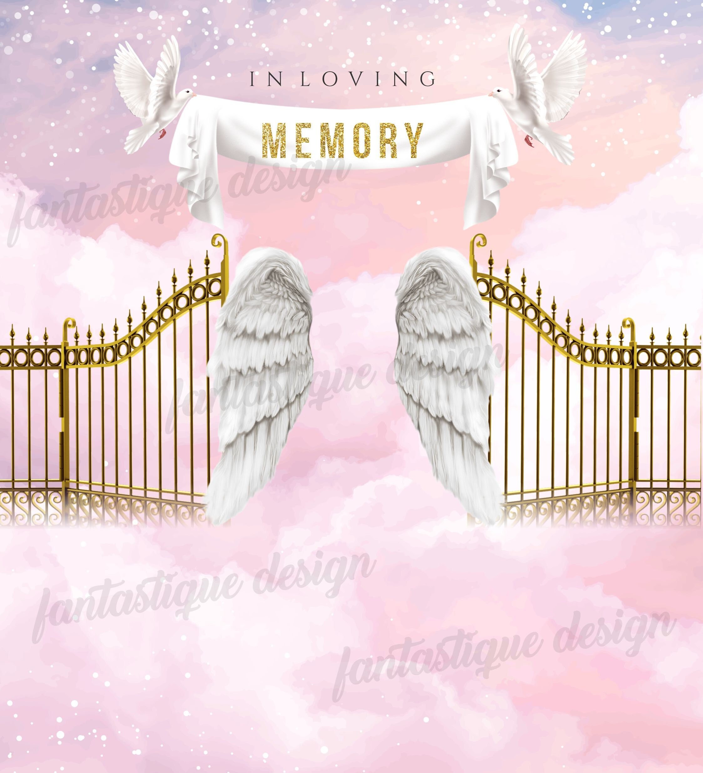 Pink in Loving Memory Background, Gold Heavens Gate PNG | Rest in Peace ...