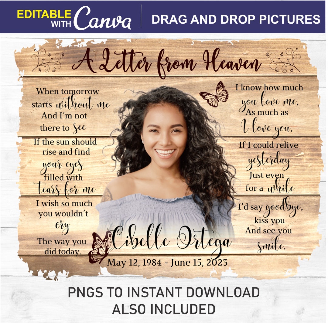 Memorial Poem PNG, EDITABLE, Letter From Heaven, Add Pictures, Names ...