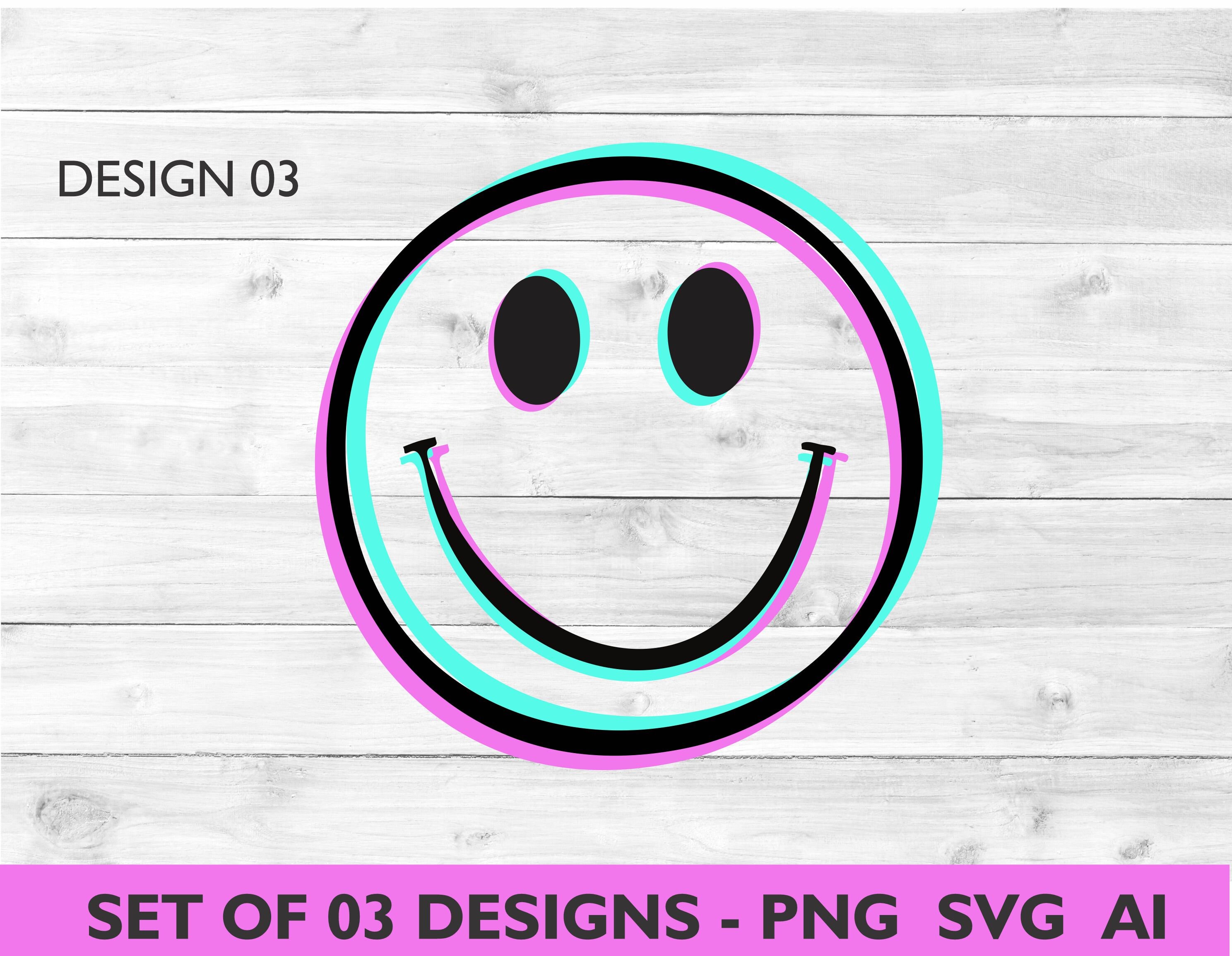 Smiley Face SVG Bundle of 03 Designs Groovy Glitch Style - Etsy
