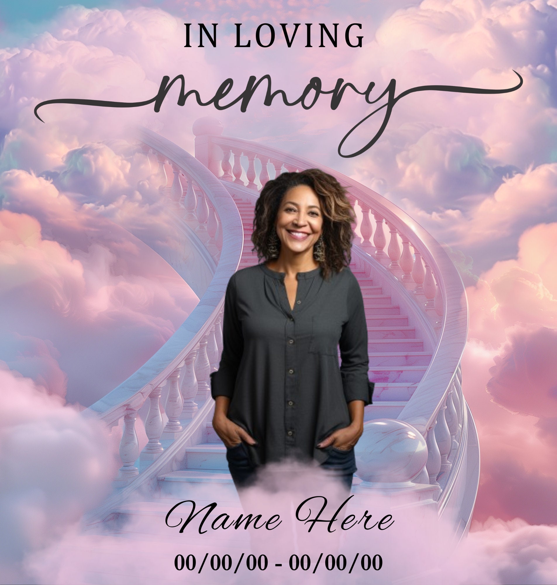 In Loving Memory PNG, EDITABLE Template, RIP Pink Memorial Stairs to ...