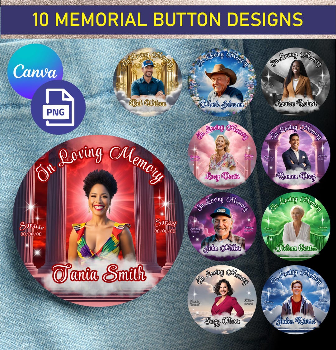 In Loving Memory Pins Button Template, Set of 10 Button Designs ...