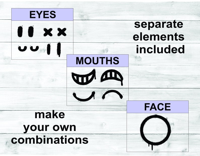 Smiley Face SVG Bundle 04 Ready Faces Separate Elements - Etsy