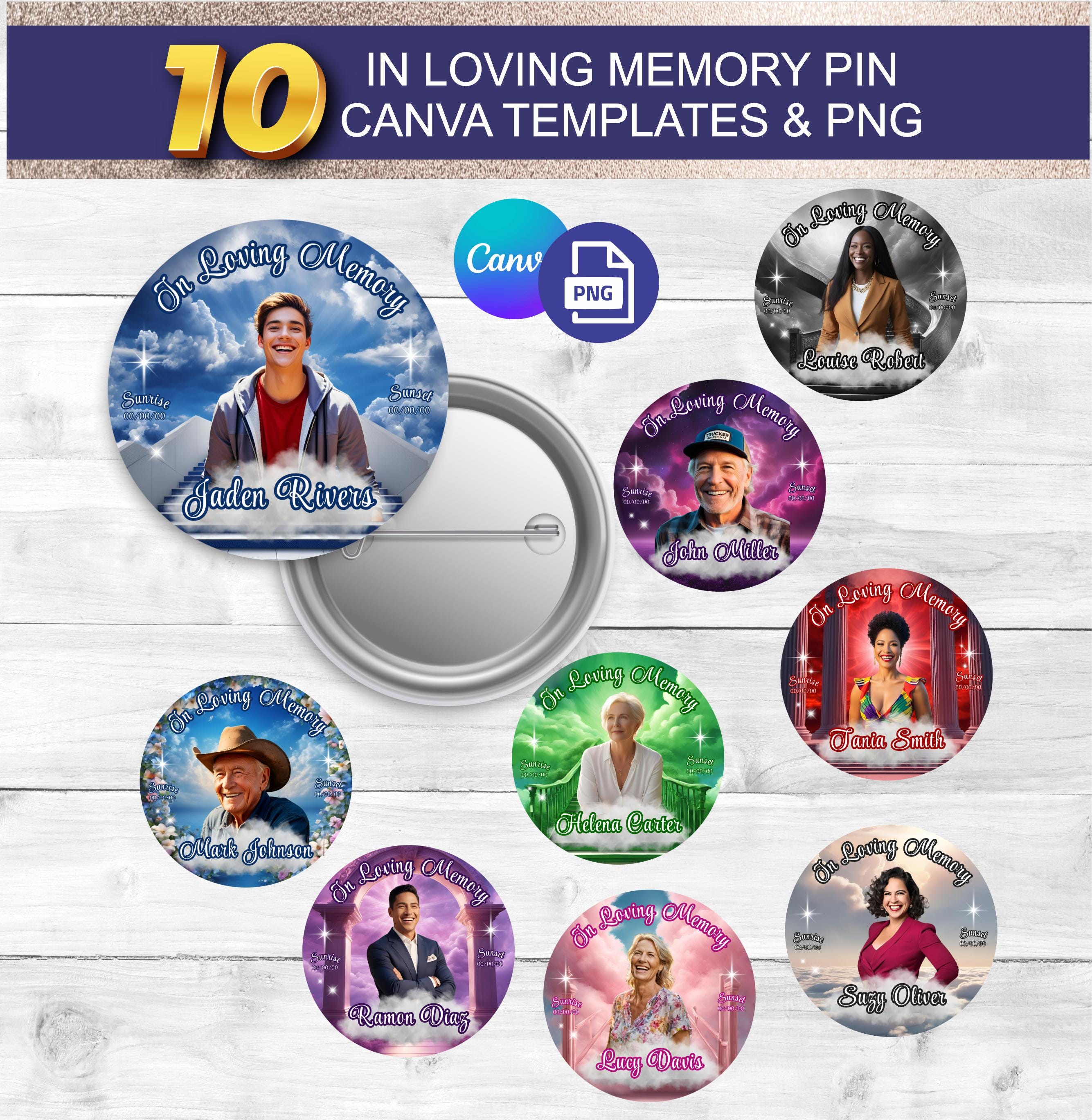 Memorial Button Pin Template, 10 Editable Canva Designs (digital Item ...