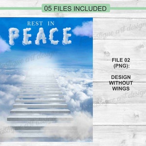 Rest in Peace PNG, Stairs to Heaven Angel Wings Template, Funeral Shirt ...