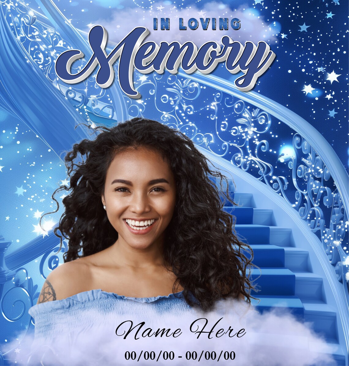 In Loving Memory PNG, EDITABLE, Blue Memorial RIP Template Stairs to ...