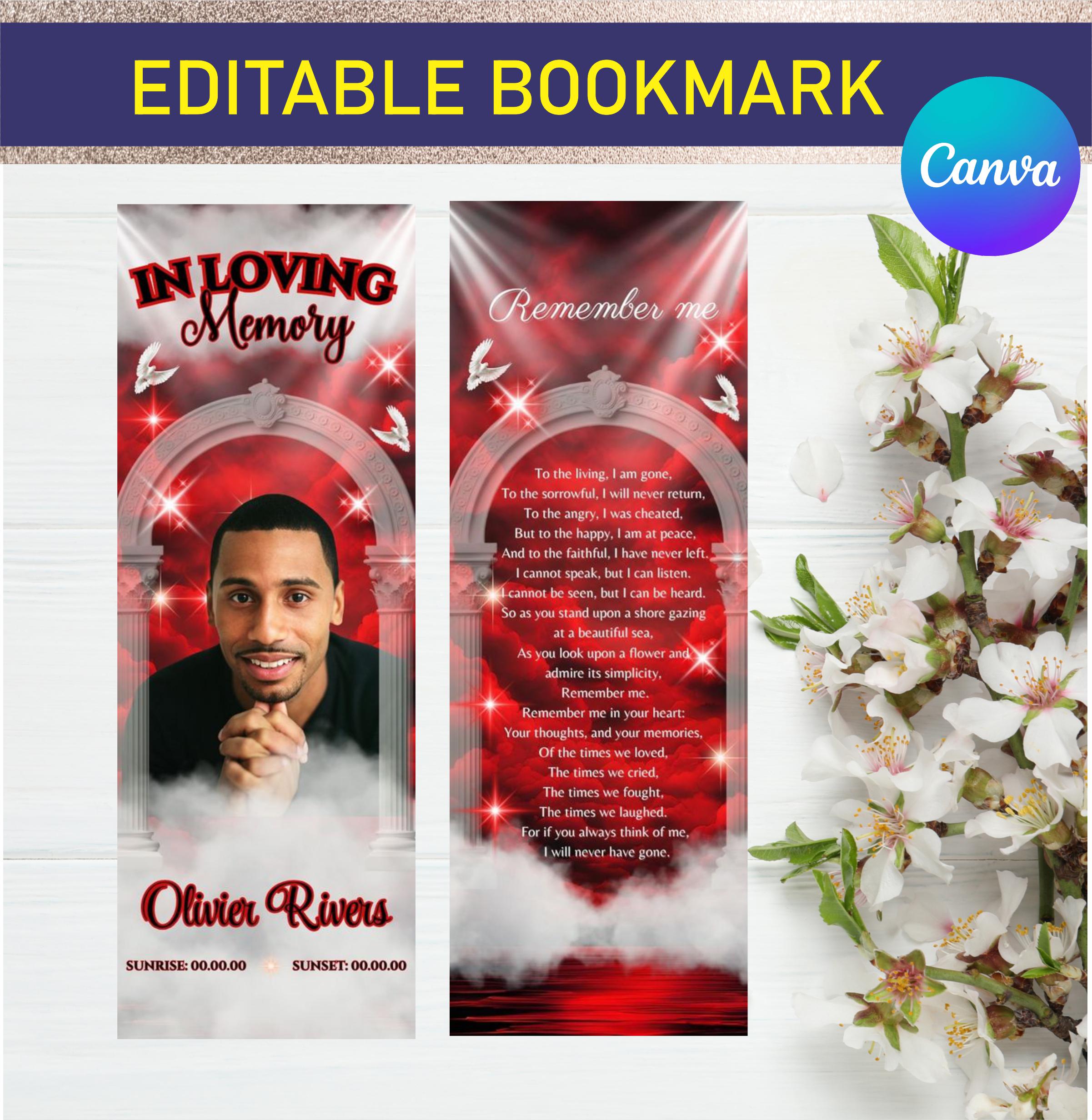 Funeral Bookmark Editable Template, in Loving Memory Bookmark Canva ...