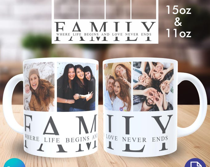 Mug Wrap Photo Family Collage, Photo Collage Mug 11oz and 15oz, 4 ...
