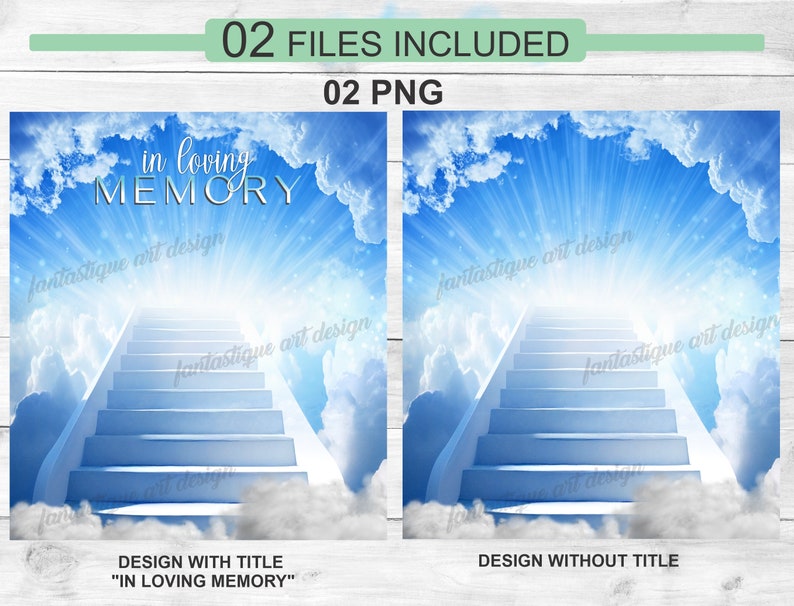 In Loving Memory PNG, Memorial Background Template Stairs to Heaven, Blue Sky Rest in Peace ...