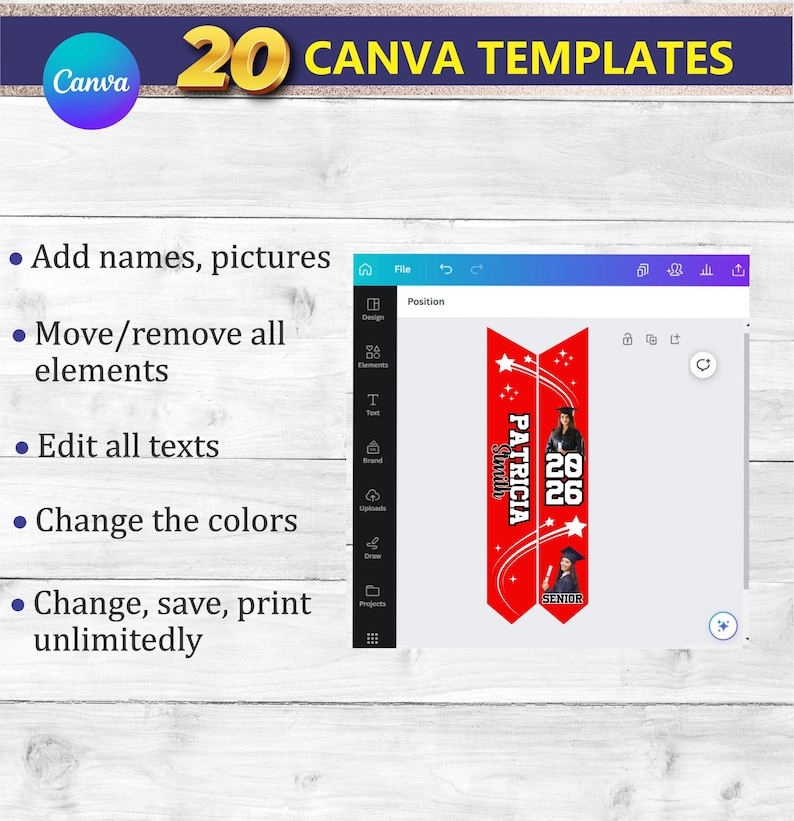 Graduation Stole Canva Editable Template Bundle, Set of 20 PREMIUM ...