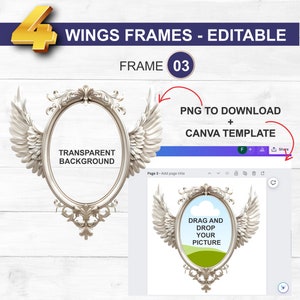 Angel Wings Frame Photo Template, EDITABLE, 4 Picture Frames Bundle ...